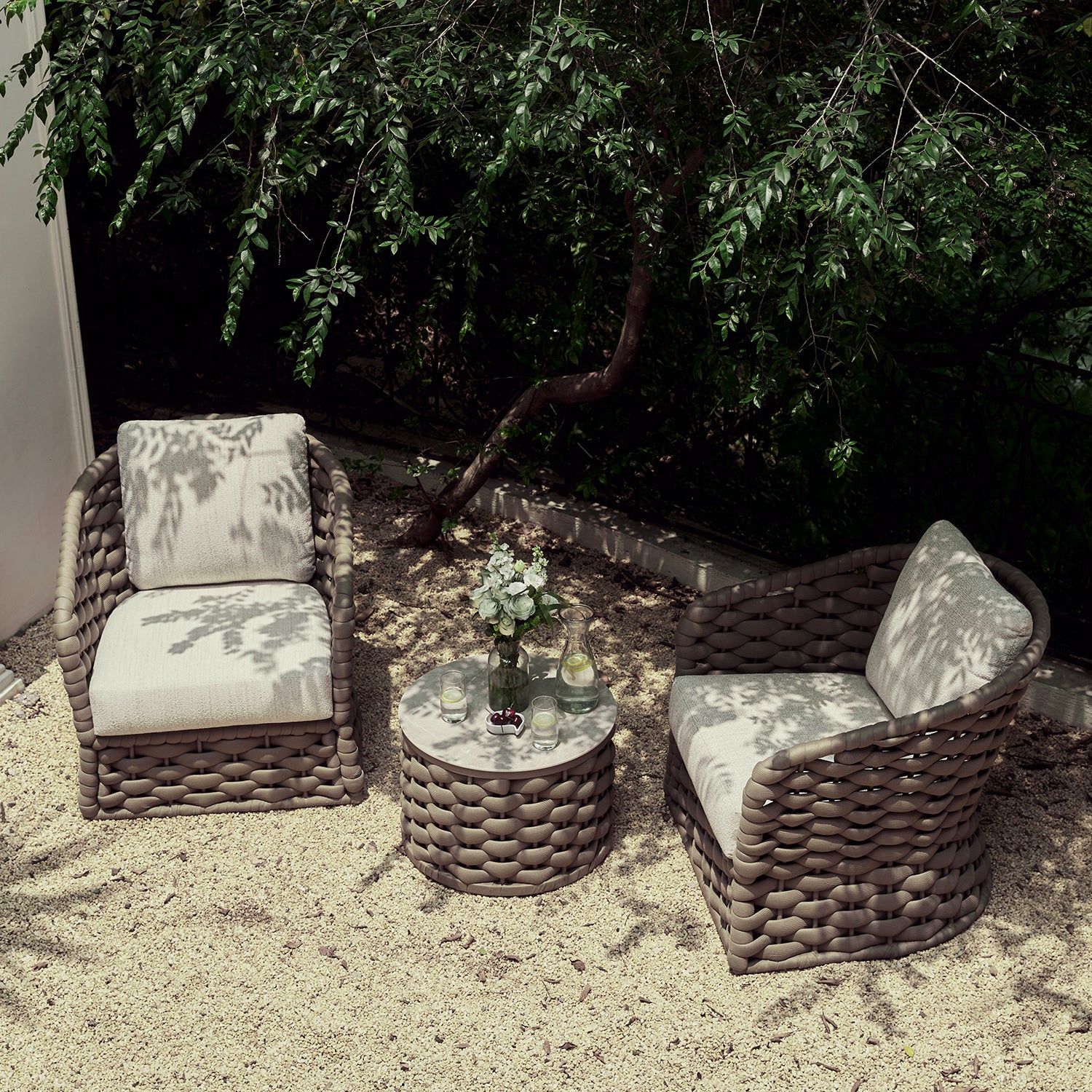 Positano Wide Rope Bistro Set, Taupe | daals
