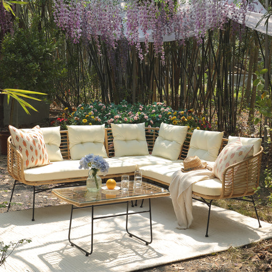 St Loy Natural Rattan Corner Sofa Set with Table | daals
