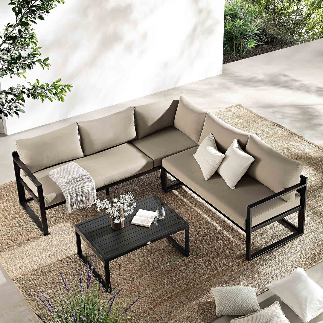 Albany Aluminium Corner Sofa with Reclining Back and Coffee Table ...