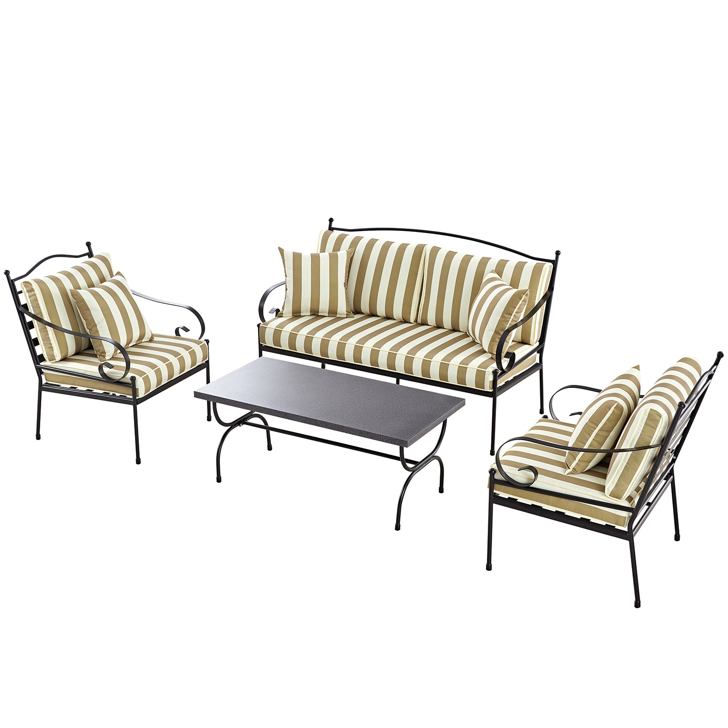 Haymes Indoor and Outdoor Metal Sofa Set with Coffee Table, Khaki Stri ...
