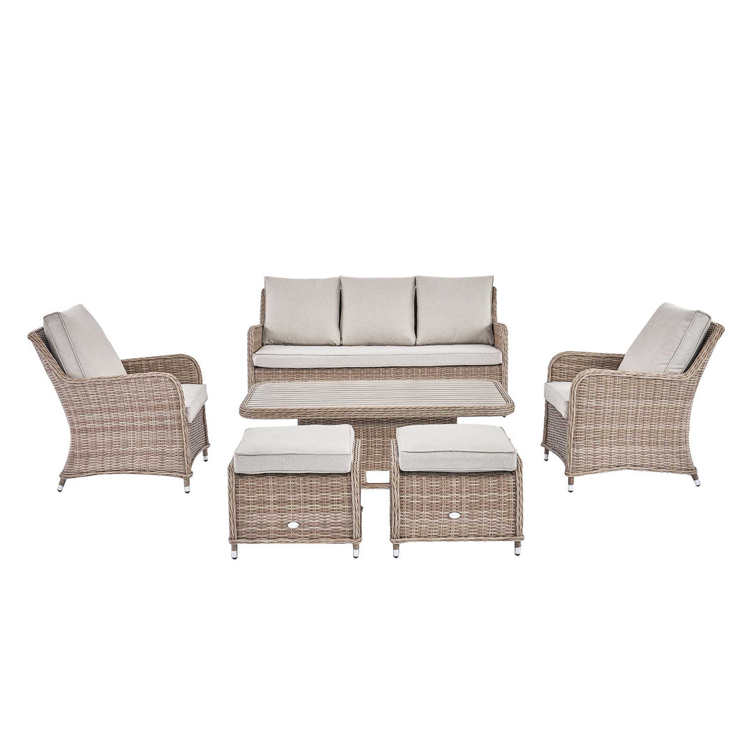 Hampshire 7-Seater Round Wicker Rattan Sofa Set with Rising Table, Nat ...