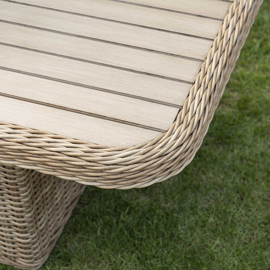 Hampshire 7-Seater Round Wicker Rattan Sofa Set with Rising Table, Nat ...