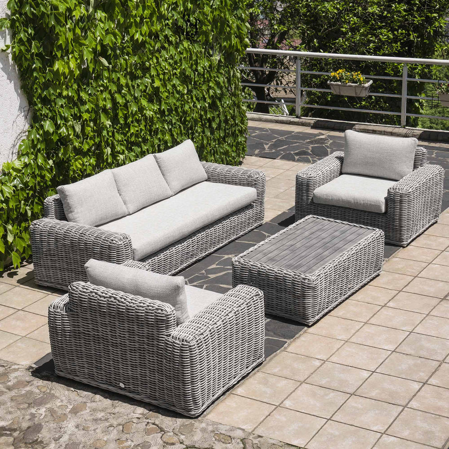 Bellagio Round Wicker Sofa Set with Coffee Table, Light Grey | daals