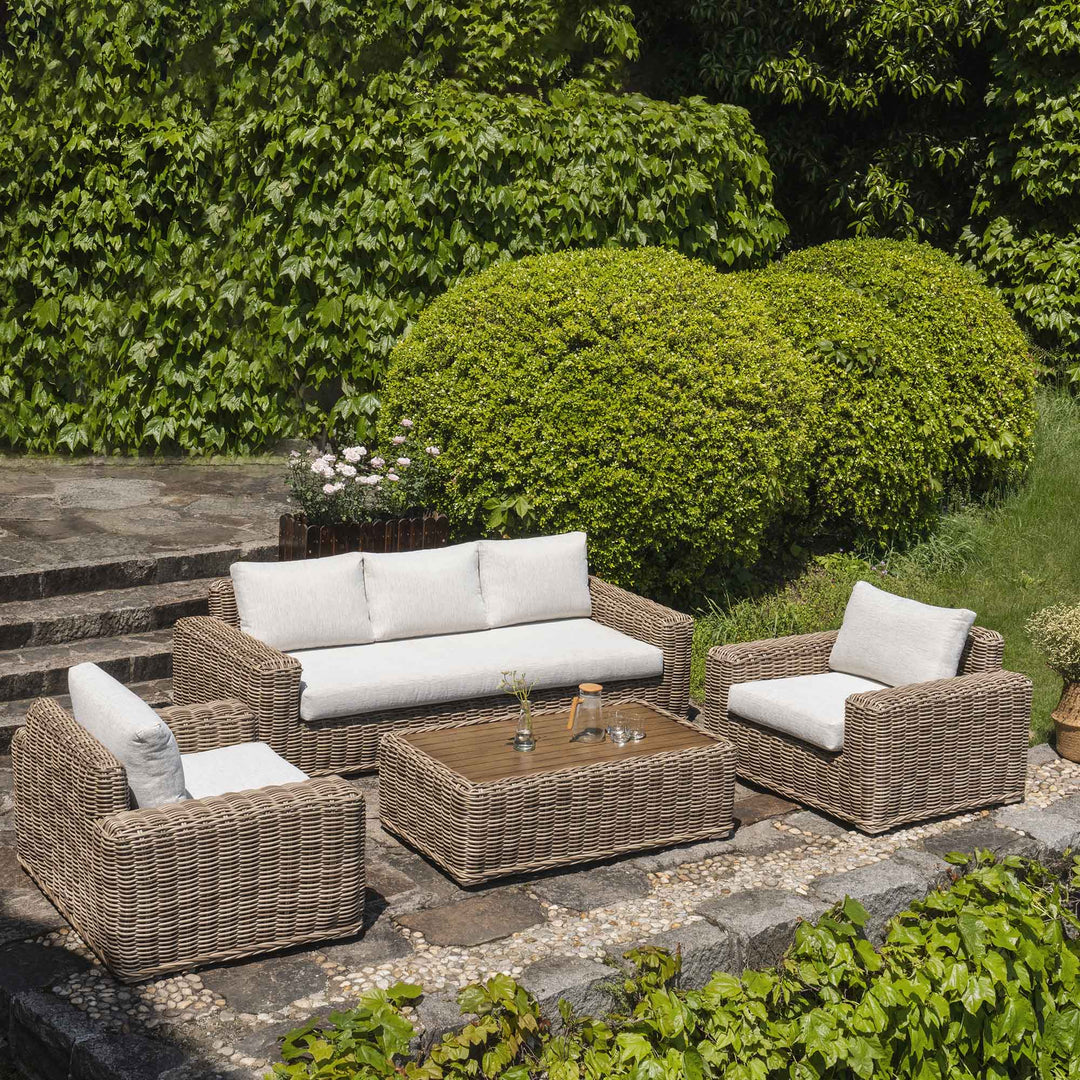 Bellagio Round Wicker Sofa Set with Coffee Table, Natural | daals