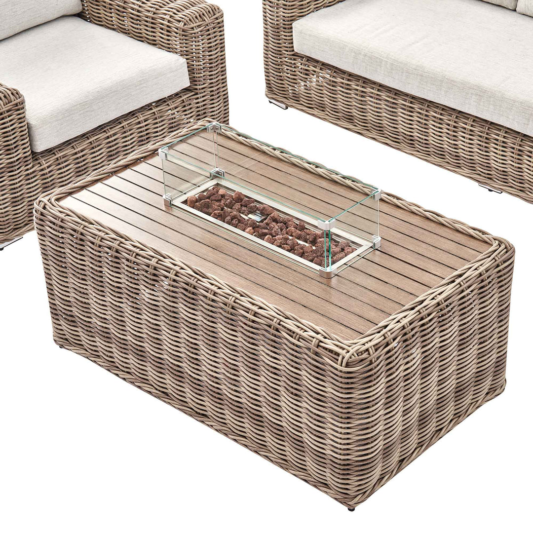 Bellagio Round Wicker Sofa Set with Firepit Coffee Table, Natural | daals