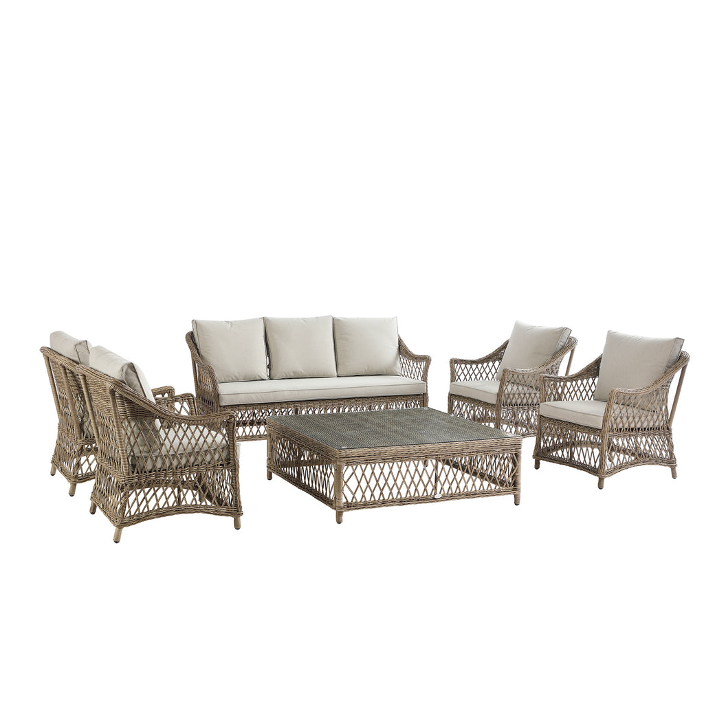 Willowbrook | Lattice Weave Rattan 7-Seater Large Sofa Set in Natural ...