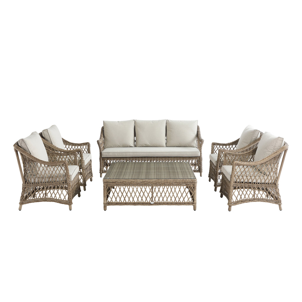 Willowbrook | Lattice Weave Rattan 7-Seater Large Sofa Set in Natural ...