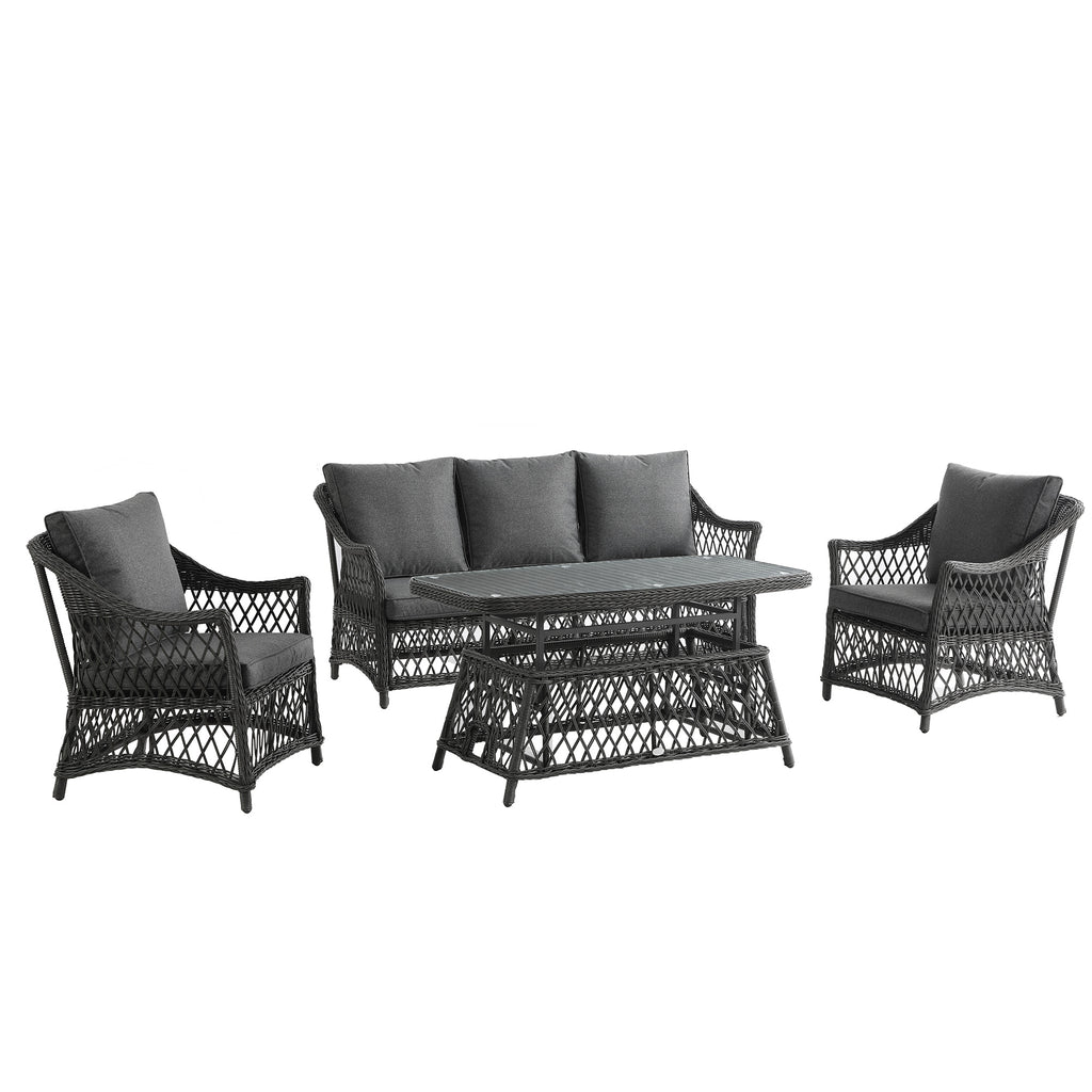 Willowbrook | Rattan 5 Seater Sofa Set with Rising Table in Dark Grey ...