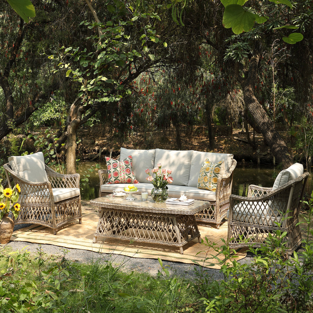 Willowbrook Lattice Weave Rattan 5-Seater Sofa Set with Rising Table ...