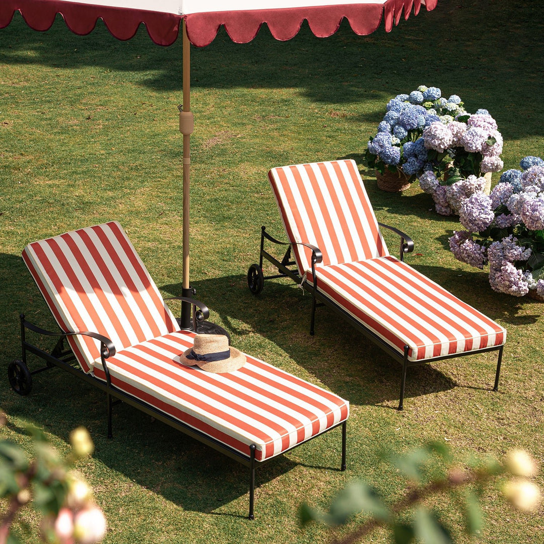 Haymes Metal Sun Lounger with Wheels, Scarlet Stripe | daals