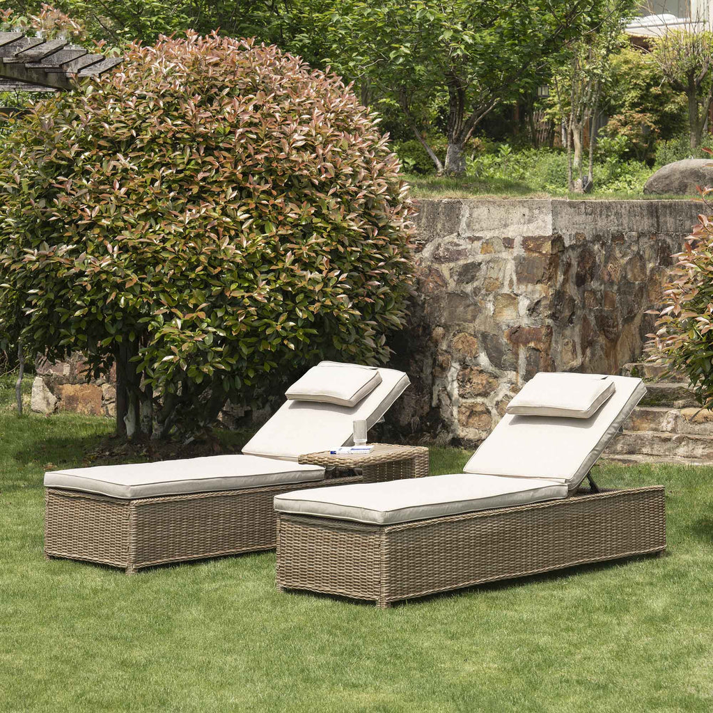 Hampshire Round Wicker Rattan Sun Lounger Set with Side Table, Natural ...