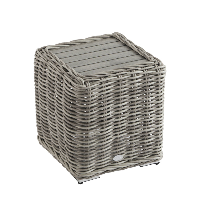 Bellagio Round Wicker Outdoor Side Table, Light Grey | daals