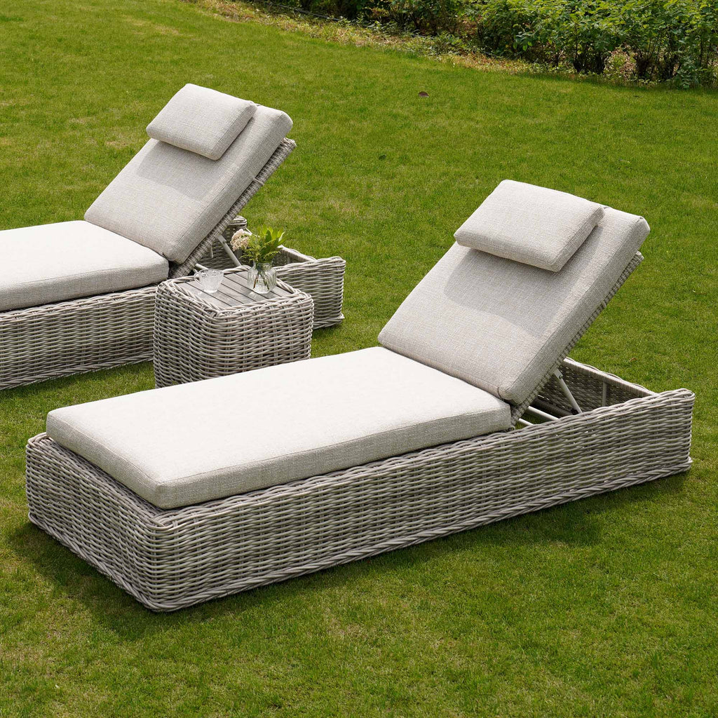 Bellagio Round Wicker Sun Lounger with Headrest, Light Grey | daals