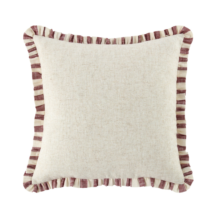 Edith Reversible Linen Blend Red Striped Frill Cushion | daals