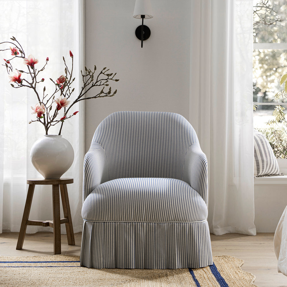 Calliope Skirted Armchair, Blue Striped | daals