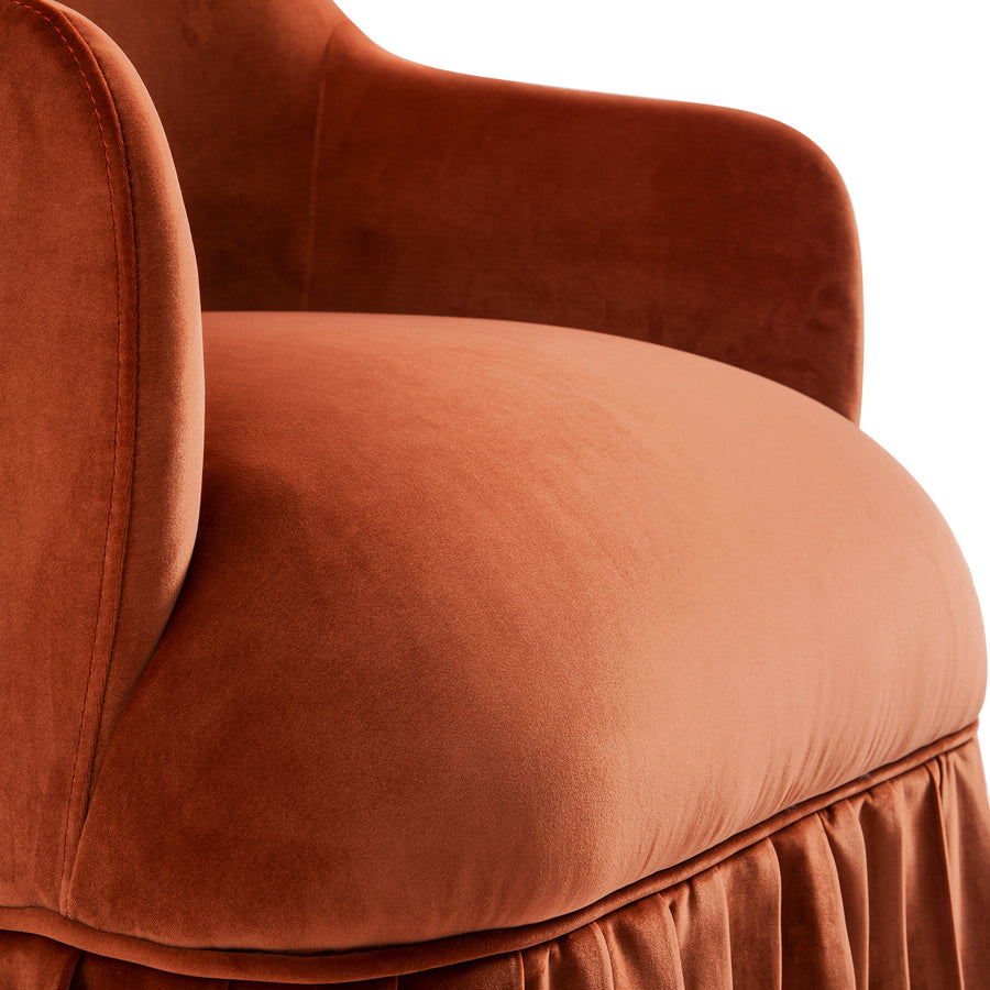 Calliope Skirted Armchair, Rust Velvet | daals