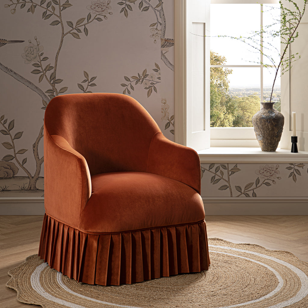 Calliope Skirted Armchair, Rust Velvet | daals