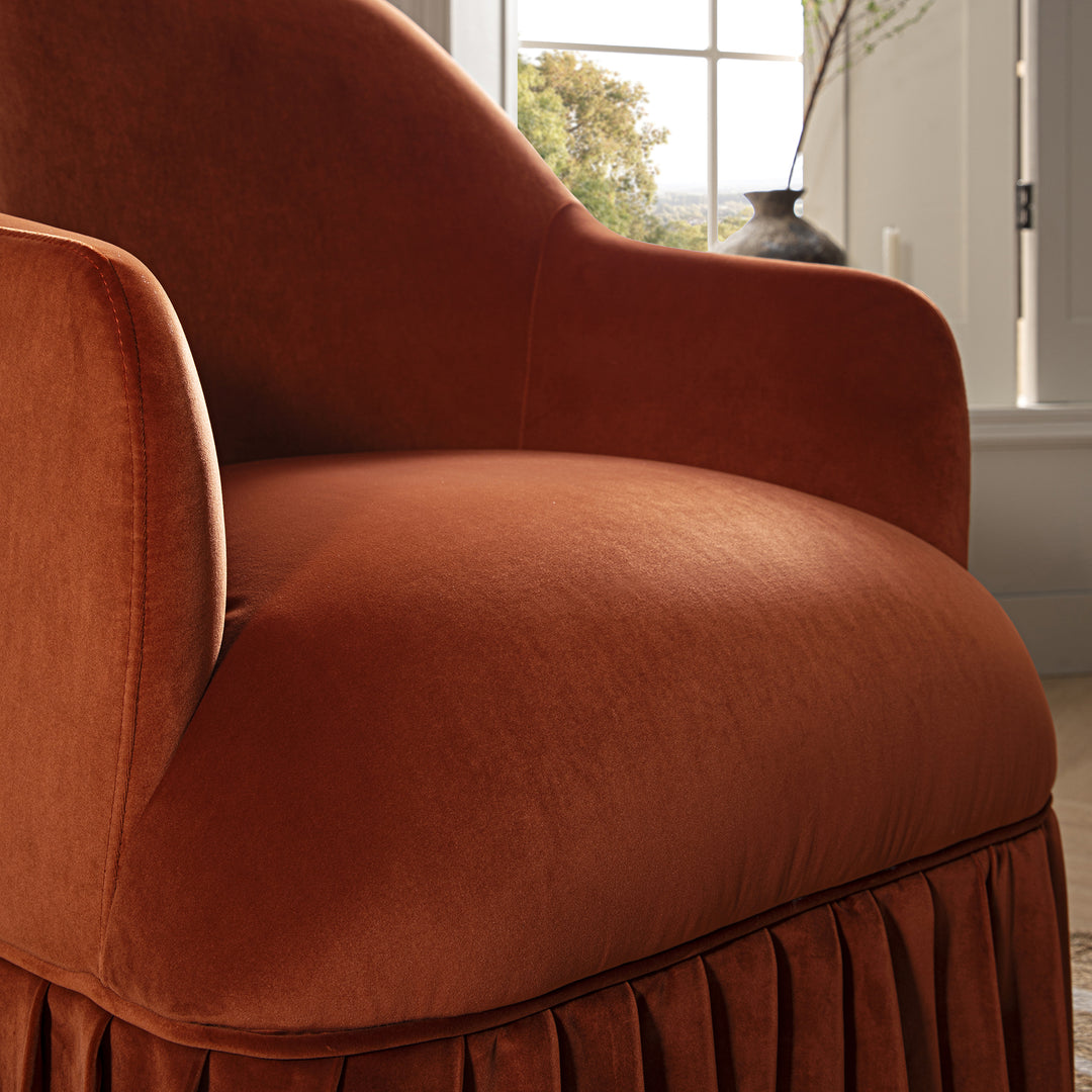 Calliope Skirted Armchair, Rust Velvet | daals