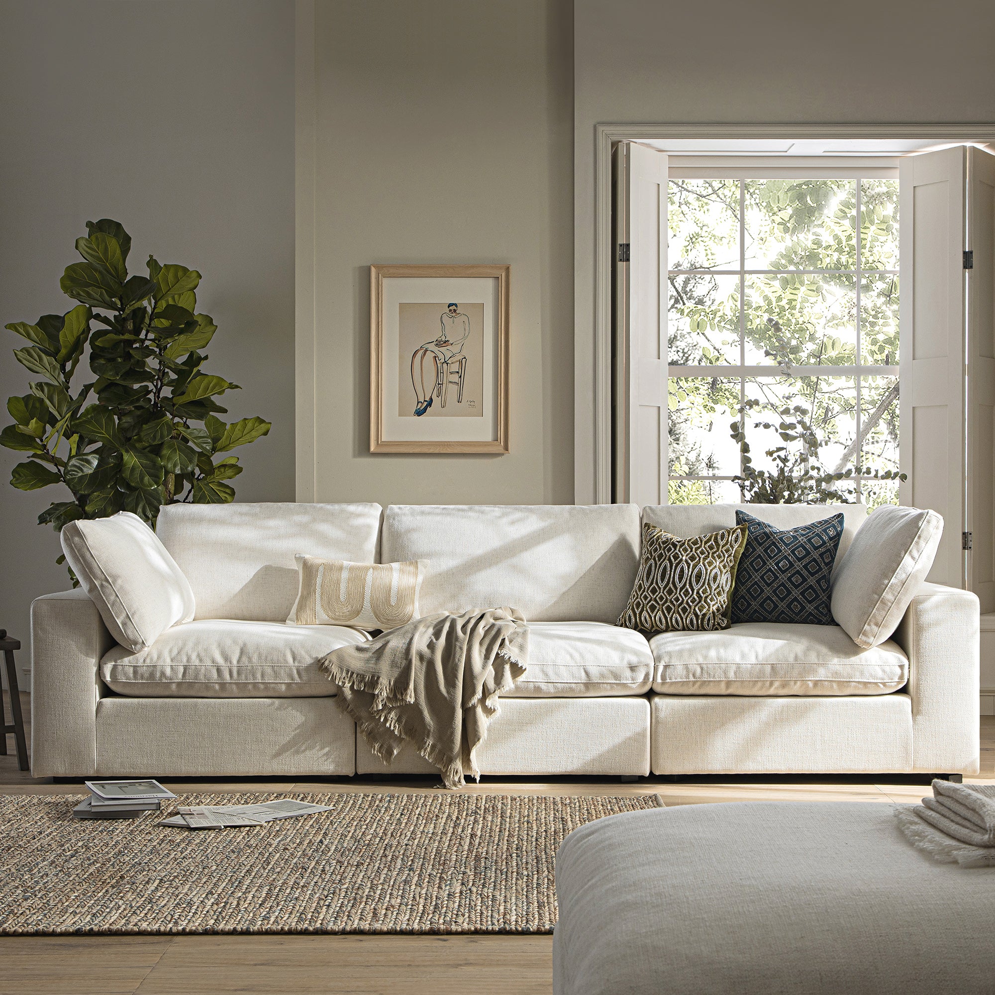 Lutyens Beige Linen Blend Modular Sofa, 3-Piece | daals