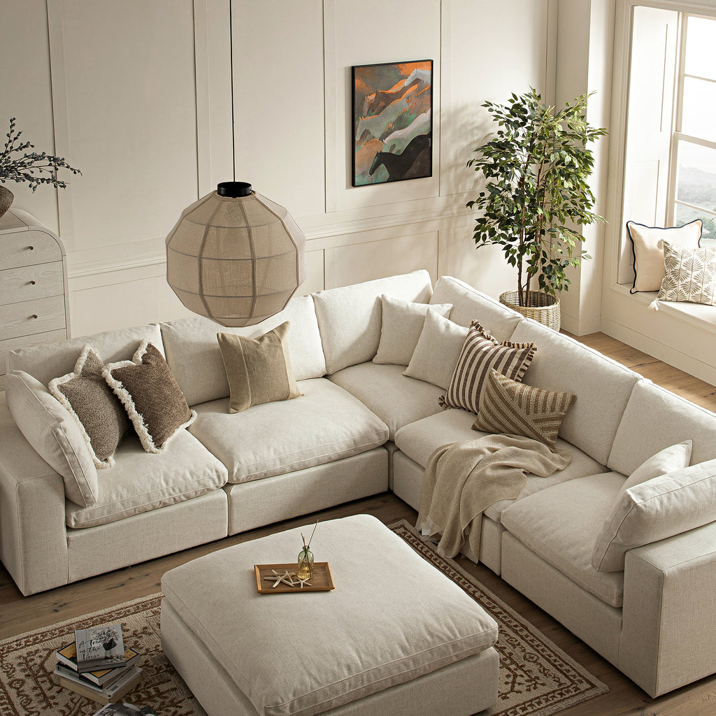 Lutyens Beige Linen Blend Modular Sofa, 5-Piece Corner Set | daals