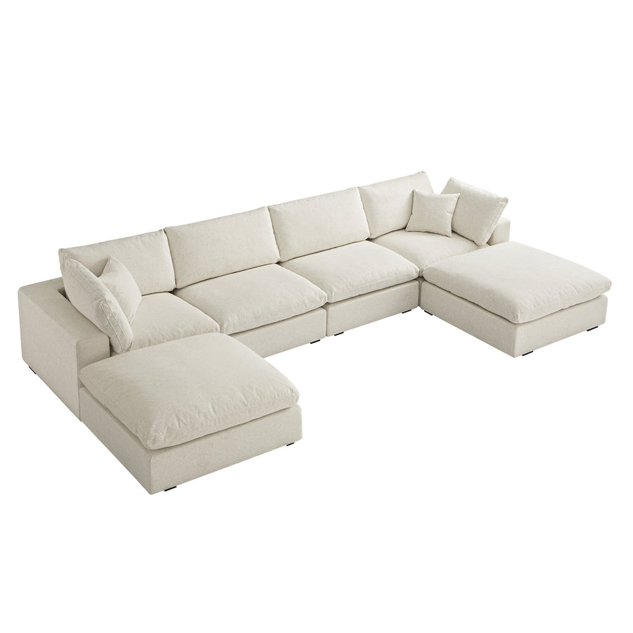 Lutyens Beige Linen Blend Modular Sofa, 6-Piece U-Shape Set | daals