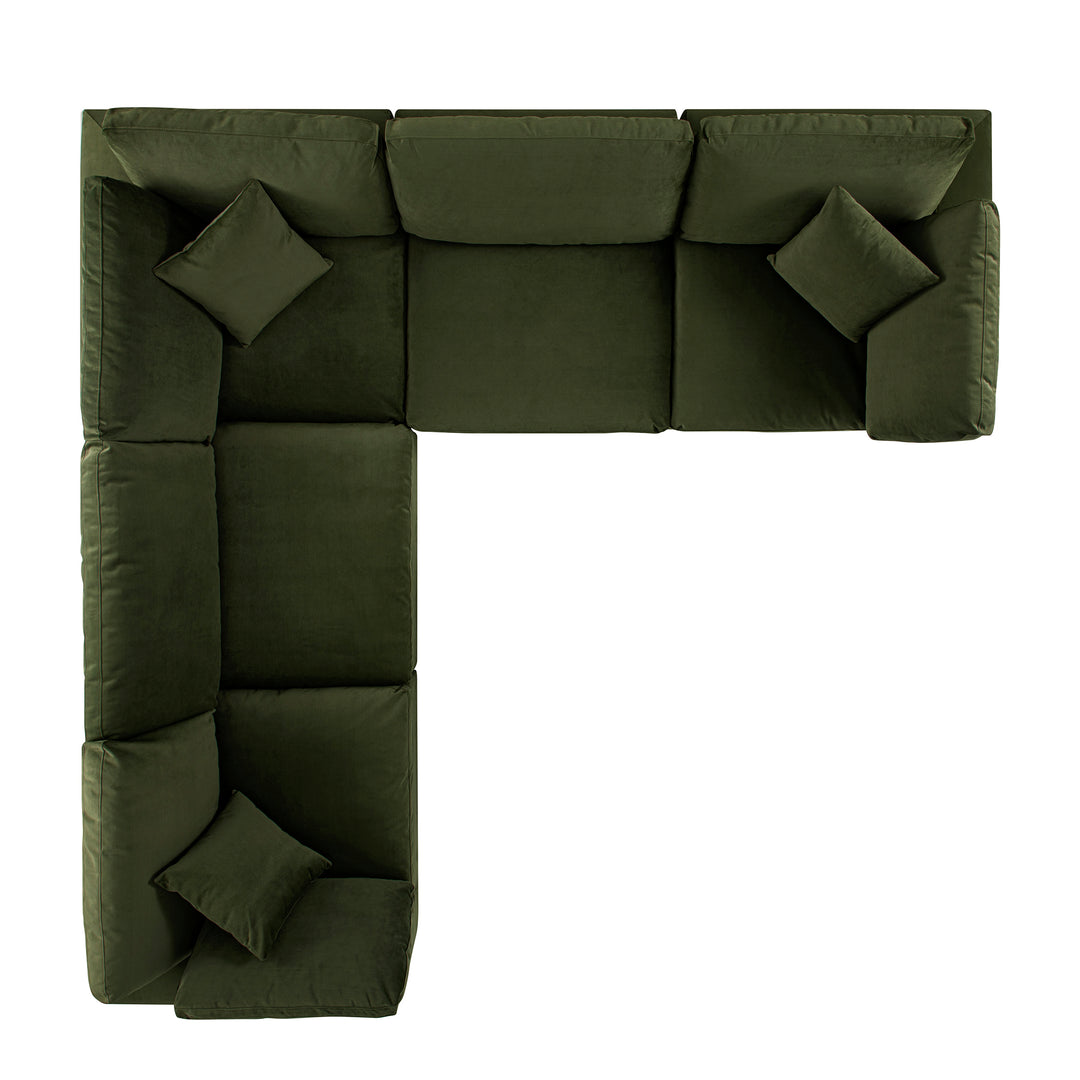Lutyens Moss Green Velvet Modular Sofa, 5-Piece Corner Set | daals