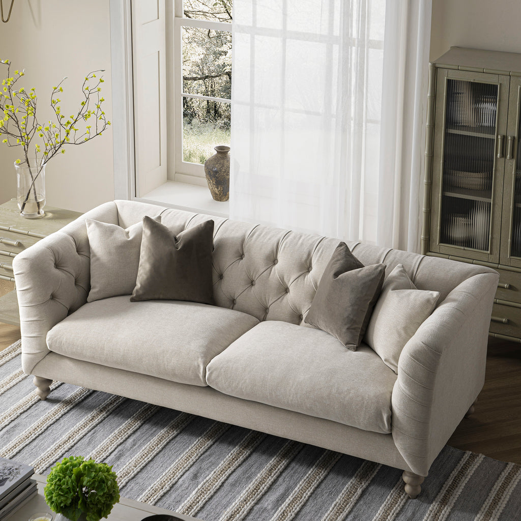 Ashby Chesterfield Large 3-Seater Sofa, Oatmeal Chenille | daals
