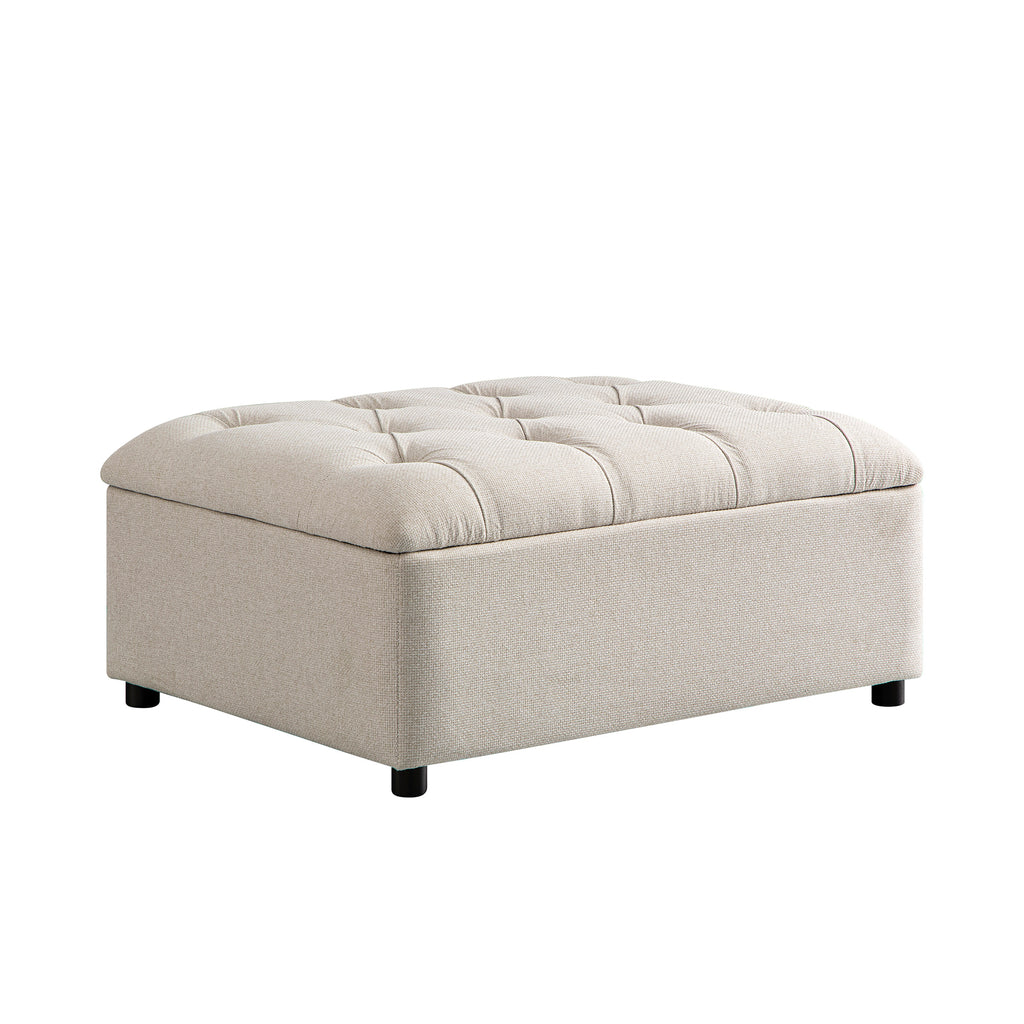Portland Single Buttoned Fold-Out Bed in Ottoman, Beige Woven Fabric ...