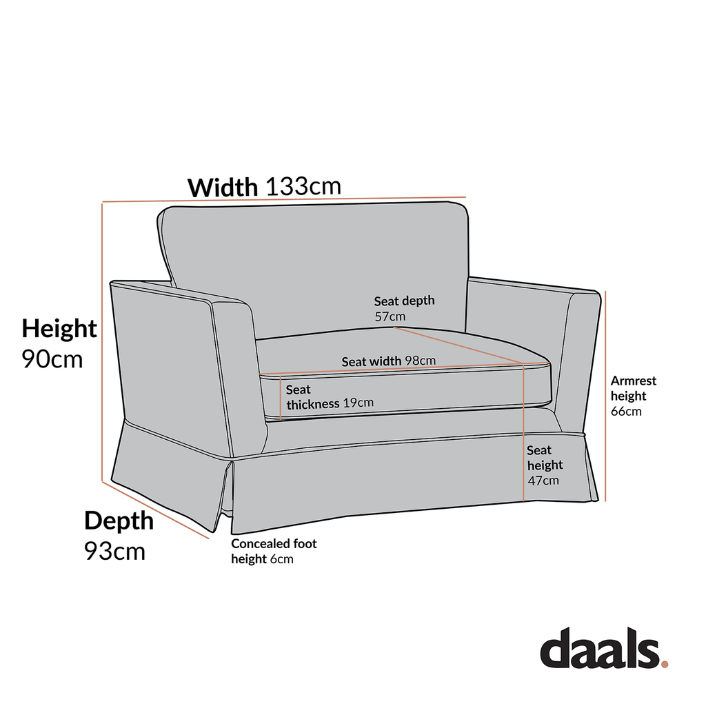 Fitz Skirted Loveseat, Sage Striped Linen Blend | daals