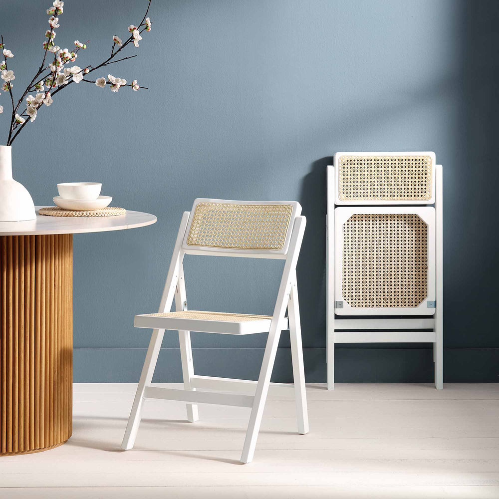 Frances Set of 2 Folding Cane Rattan Chairs, White | daals