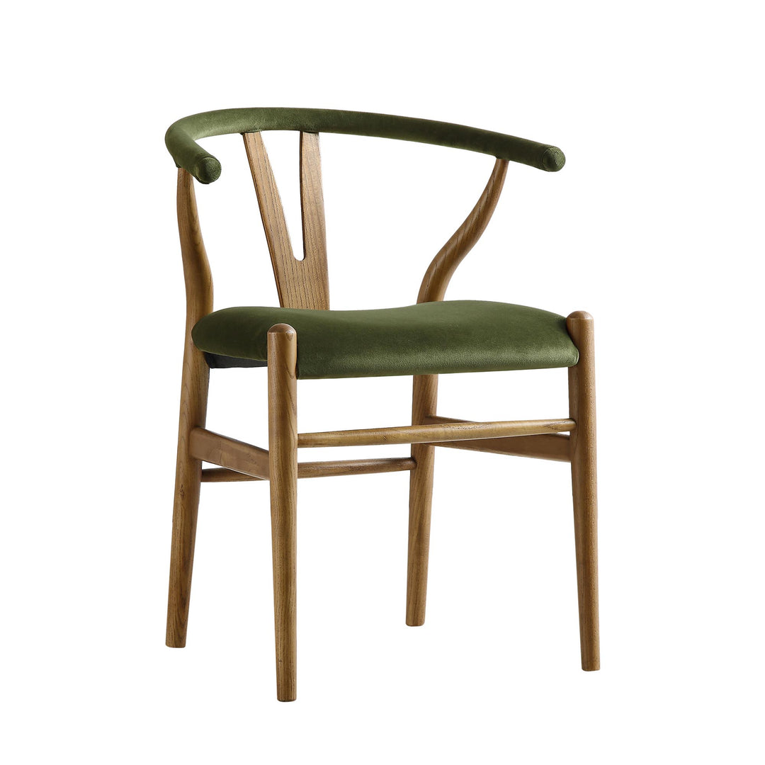 Hansel Upholstered Padded Dining Chair, Moss Green Velvet and Light Wa ...