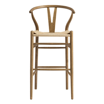 Hansel Wooden Natural Weave Bar Stool, Light Walnut Colour Frame | daals