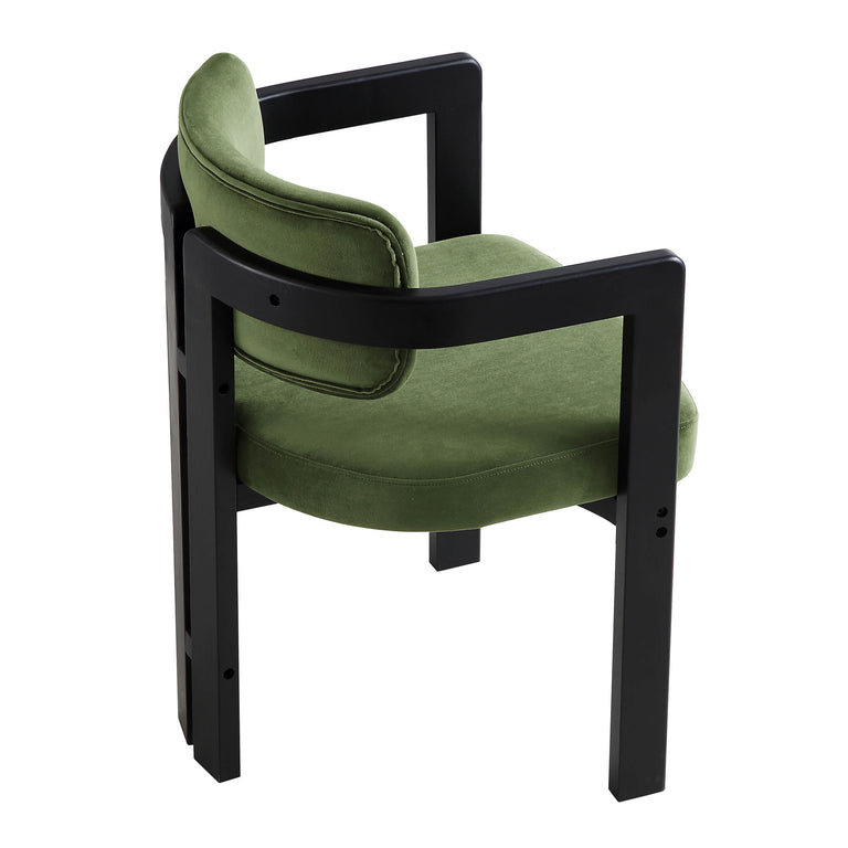 Stanford Curved Oak Frame Upholstered Chair, Moss Green Velvet Black F ...