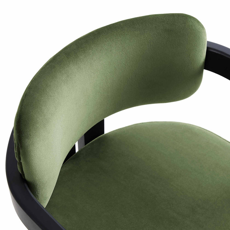 Stanford Curved Oak Frame Upholstered Chair, Moss Green Velvet Black F ...