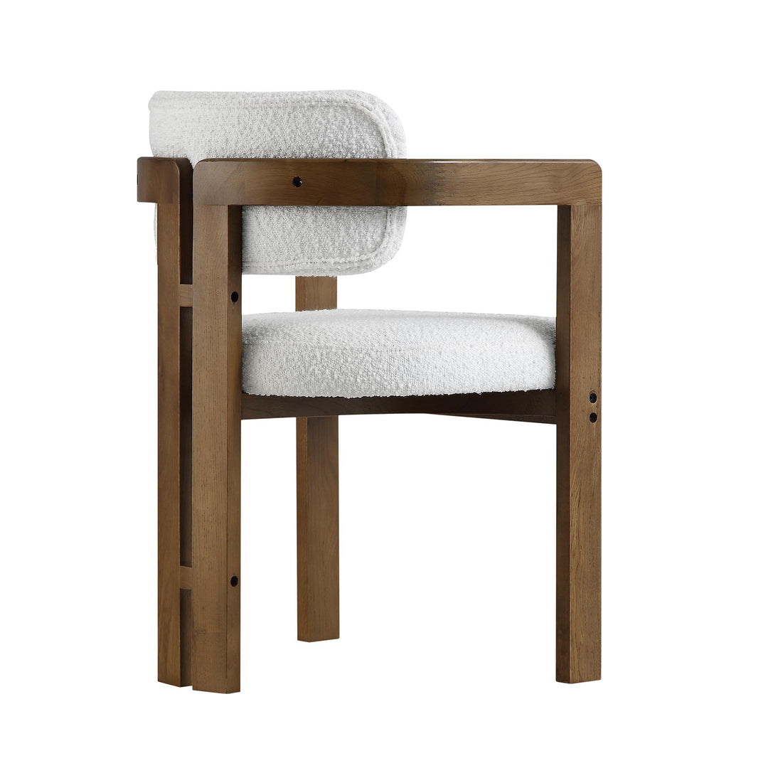 Stanford Curved Oak Frame Upholstered Chair, White Boucle Light Walnut ...