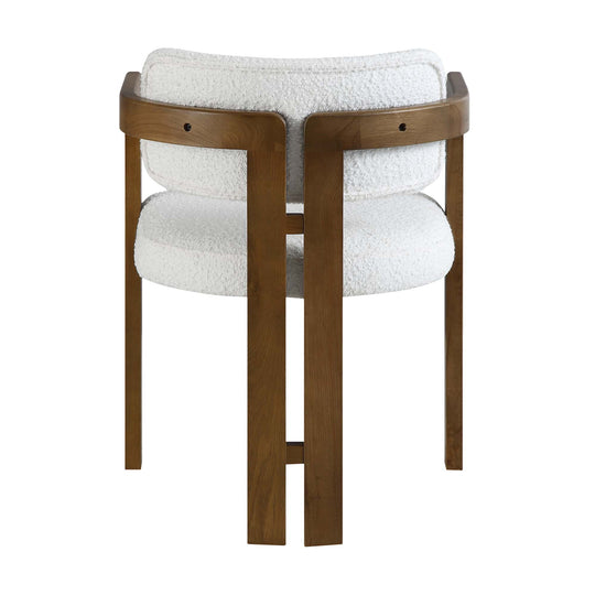 Stanford Curved Oak Frame Upholstered Chair, White Boucle Light Walnut ...