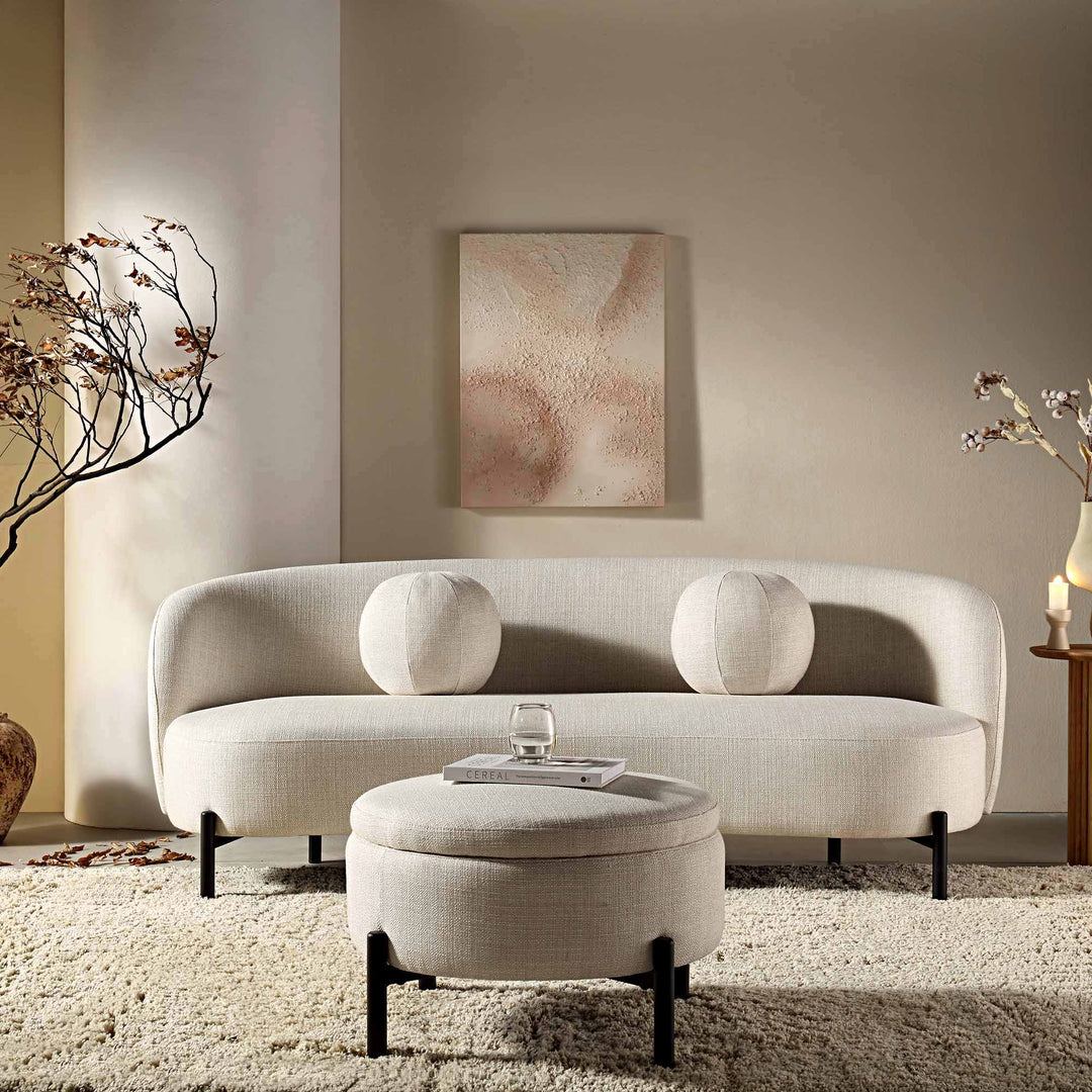 Amboise 3-Seater Curved Sofa with Ball Cushions, Beige Linen Blend | daals