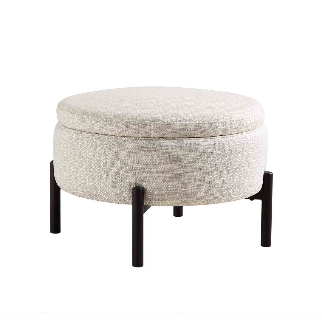 Amboise Round Storage Pouffe, Beige Linen Blend | daals