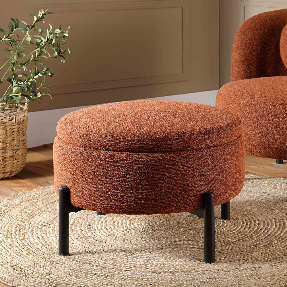 Amboise Round Storage Pouffe, Brick Boucle | daals