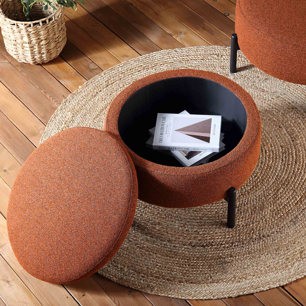 Amboise Round Storage Pouffe, Brick Boucle | daals