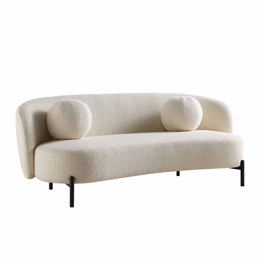 Amboise 3-Seater Curved Sofa with Ball Cushions, Ecru Boucle | daals