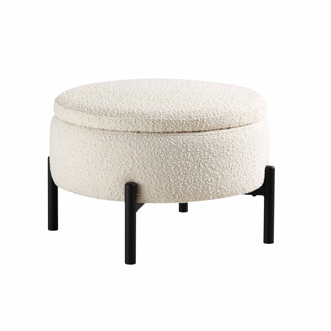 Amboise Round Storage Pouffe, Ecru Boucle | daals
