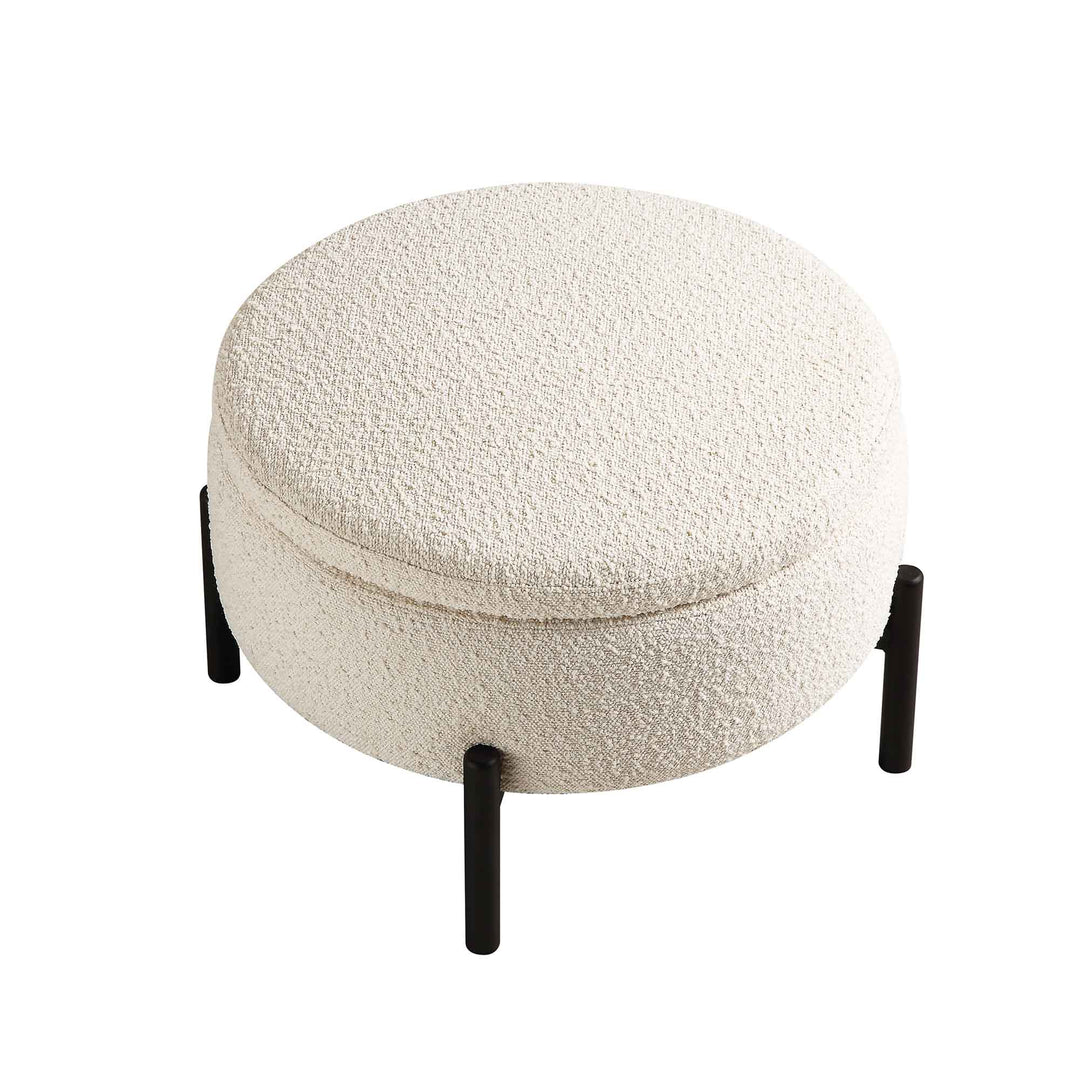 Amboise Round Storage Pouffe, Ecru Boucle | daals