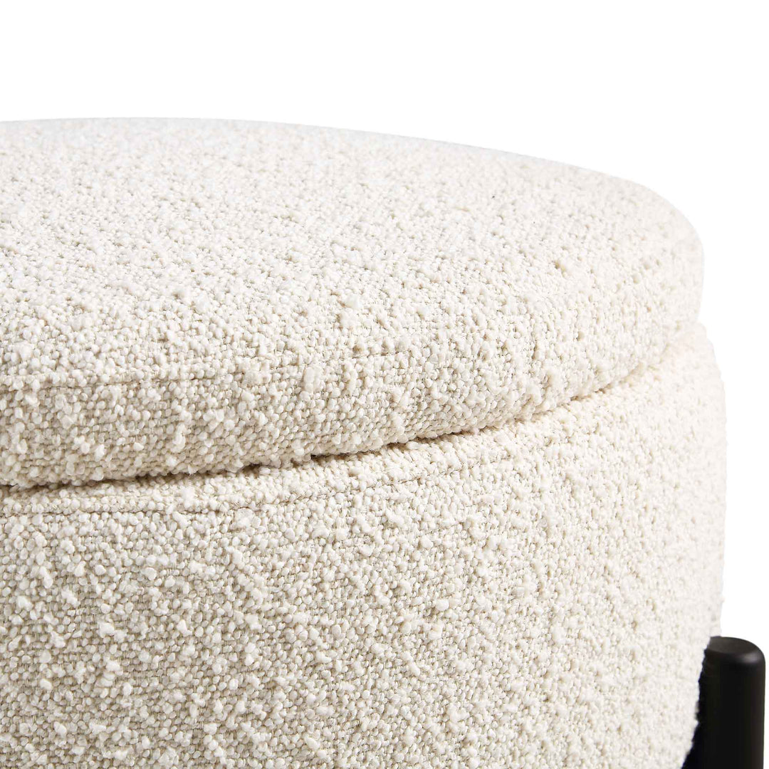 Amboise Round Storage Pouffe, Ecru Boucle | daals