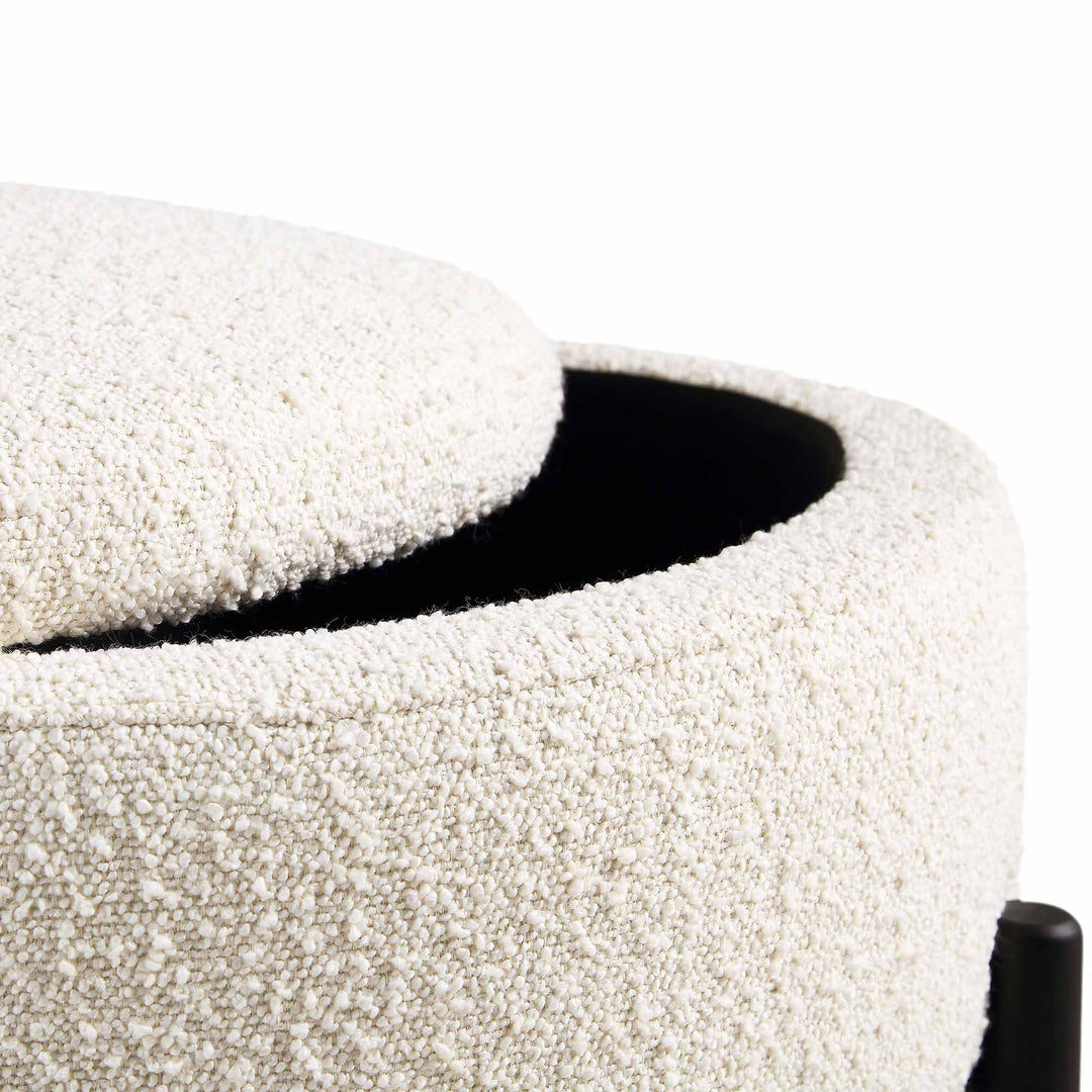 Amboise Round Storage Pouffe, Ecru Boucle | daals