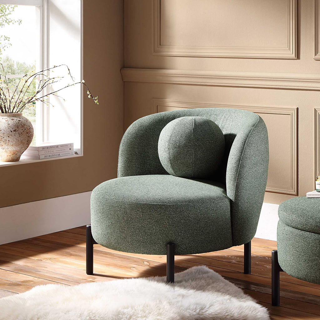 Amboise Armchair with Ball Cushion, Spruce Green Textured Fabric | daals