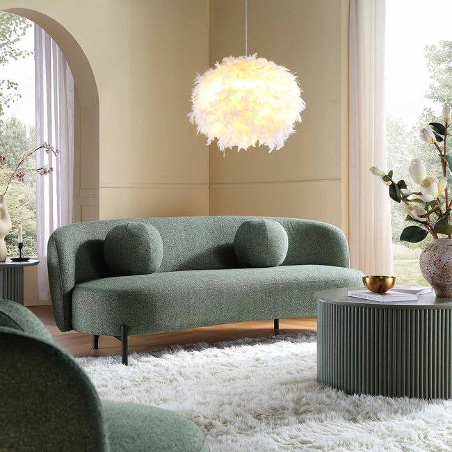 Amboise 3-Seater Curved Sofa with Ball Cushions, Spruce Green Textured ...