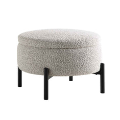 Amboise Round Storage Pouffe, Mist Grey Boucle | daals