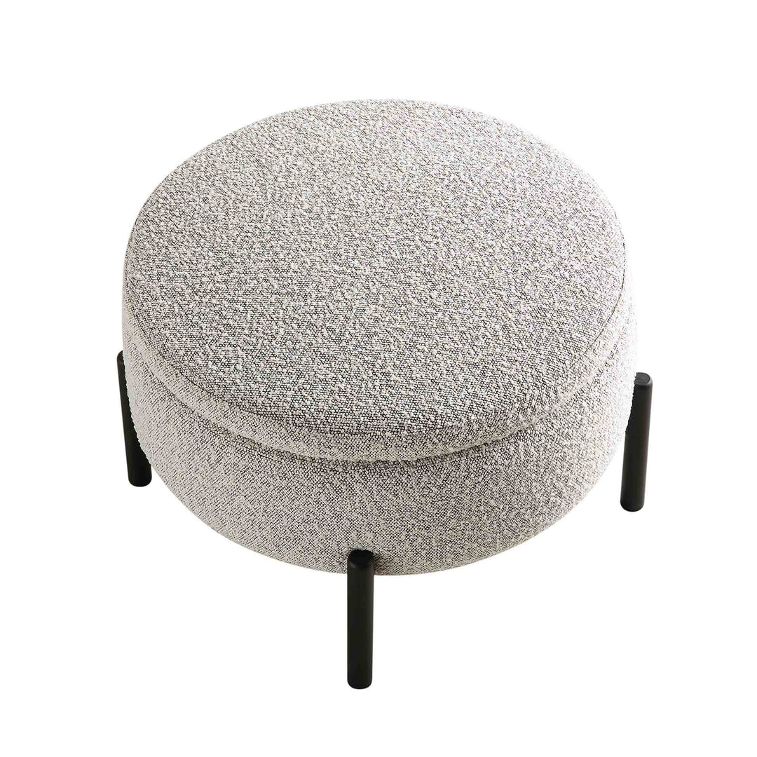 Amboise Round Storage Pouffe, Mist Grey Boucle | daals