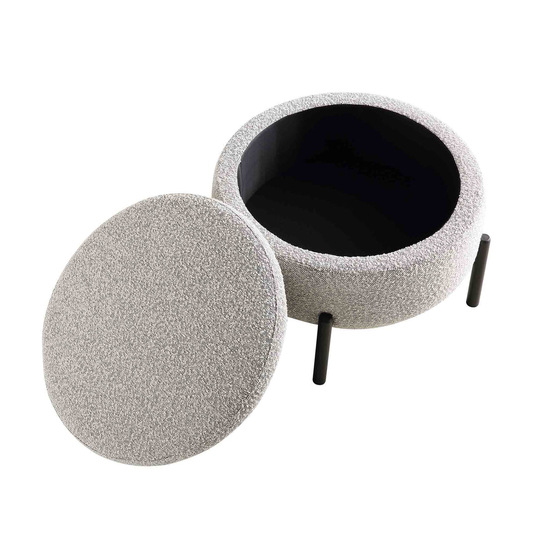 Amboise Round Storage Pouffe, Mist Grey Boucle | daals